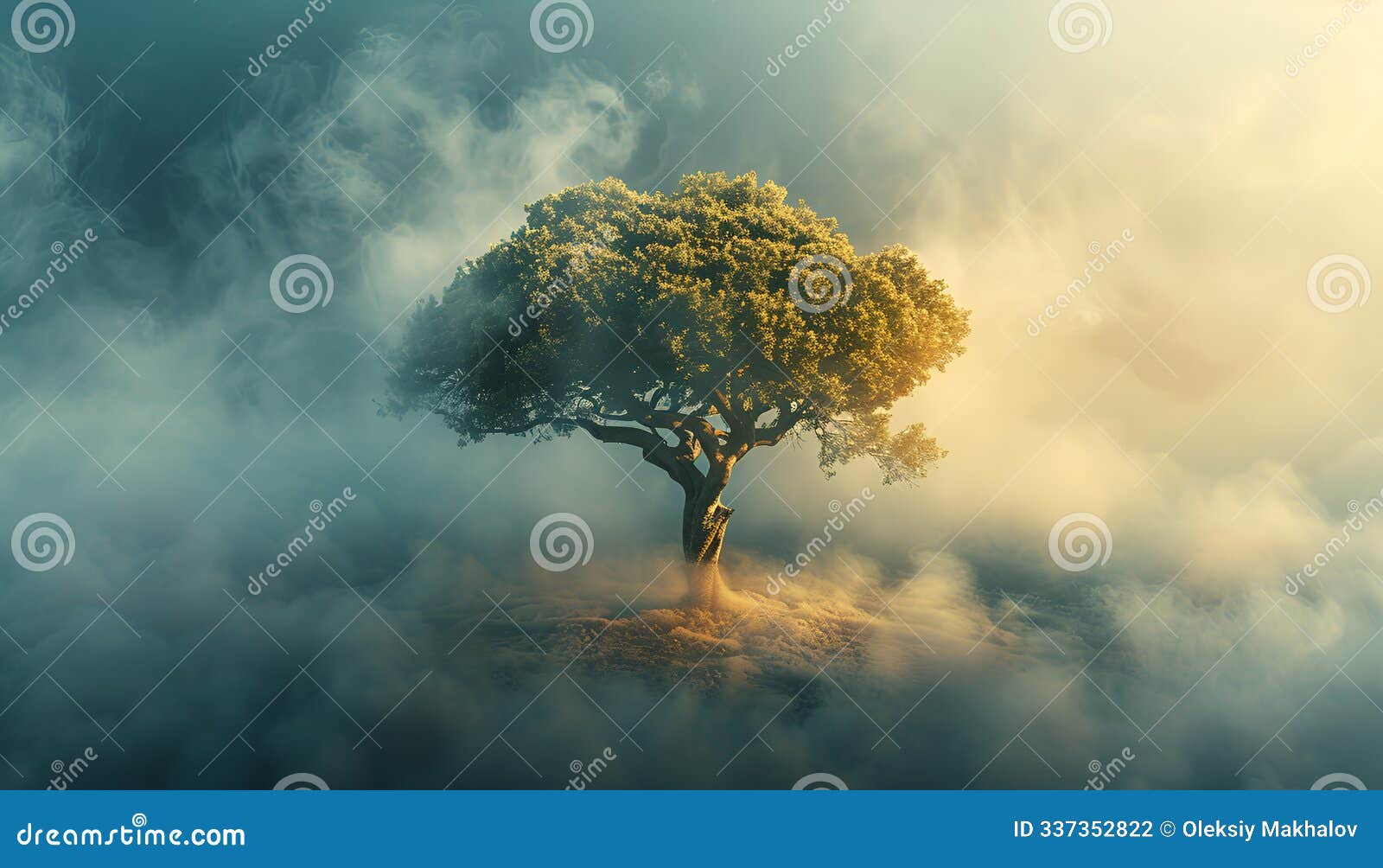Lebanon Cedar Tree Standing in Cloud of Smoke Stock Illustration ...