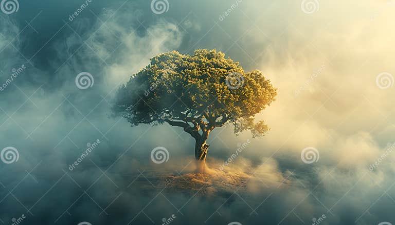 Lebanon Cedar Tree Standing in Cloud of Smoke Stock Illustration ...