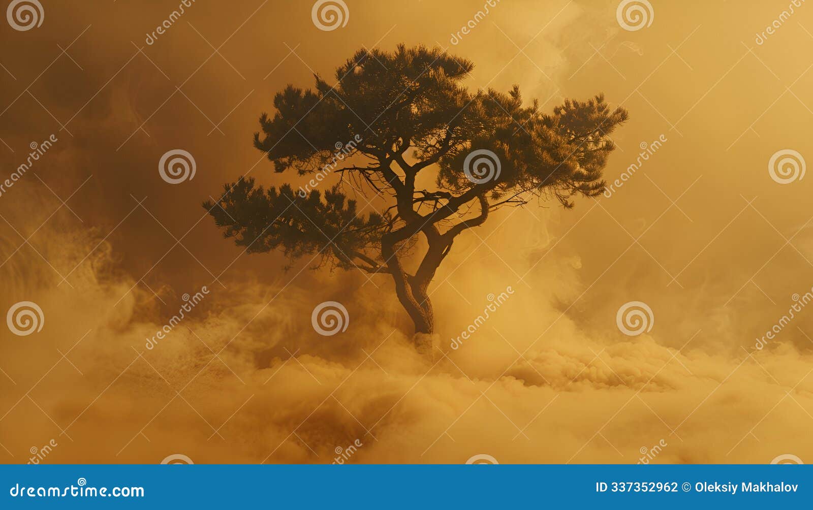 Lebanon Cedar Tree Standing in Cloud of Smoke Stock Illustration ...