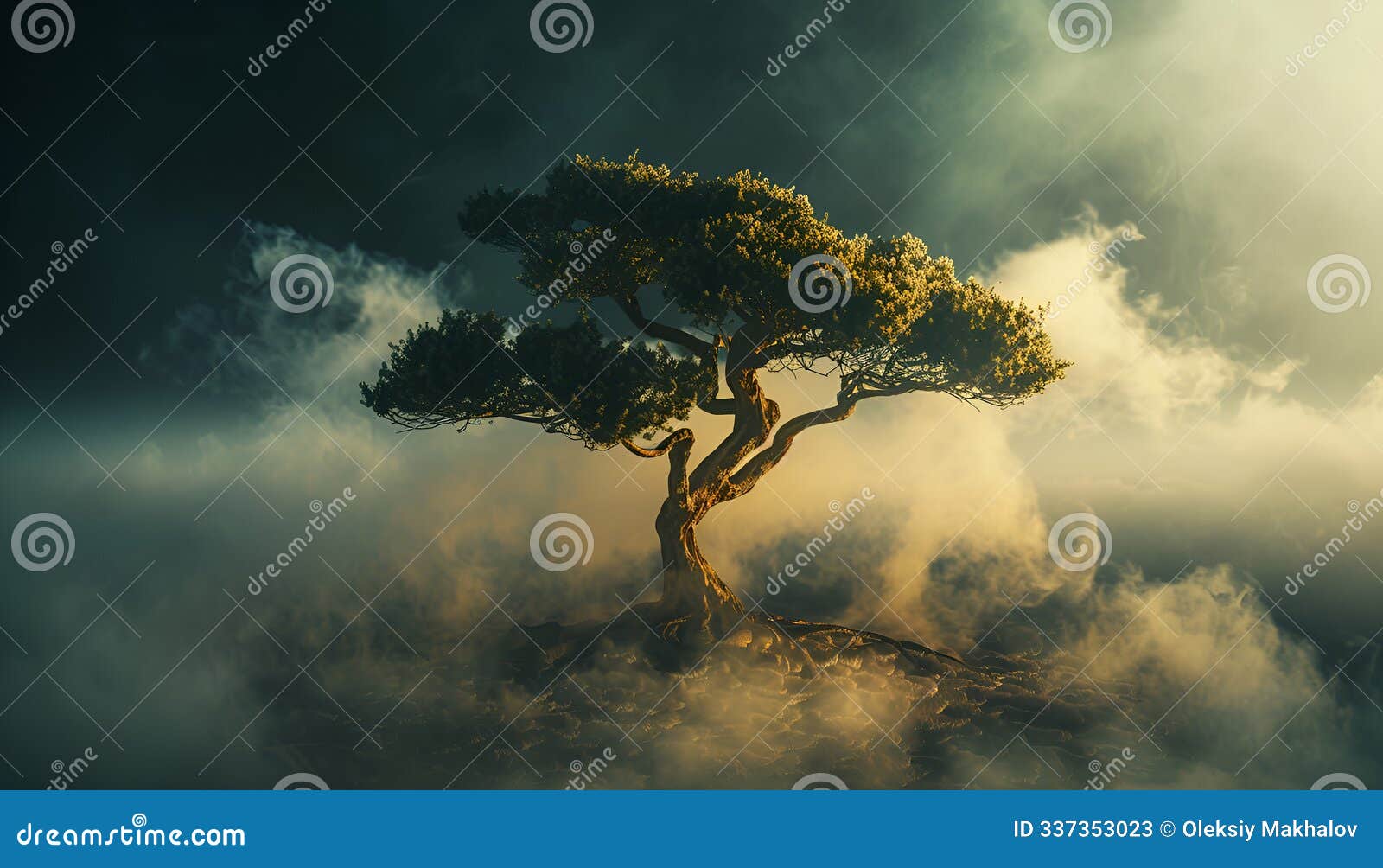 Lebanon Cedar Tree Standing in Cloud of Smoke Stock Illustration ...