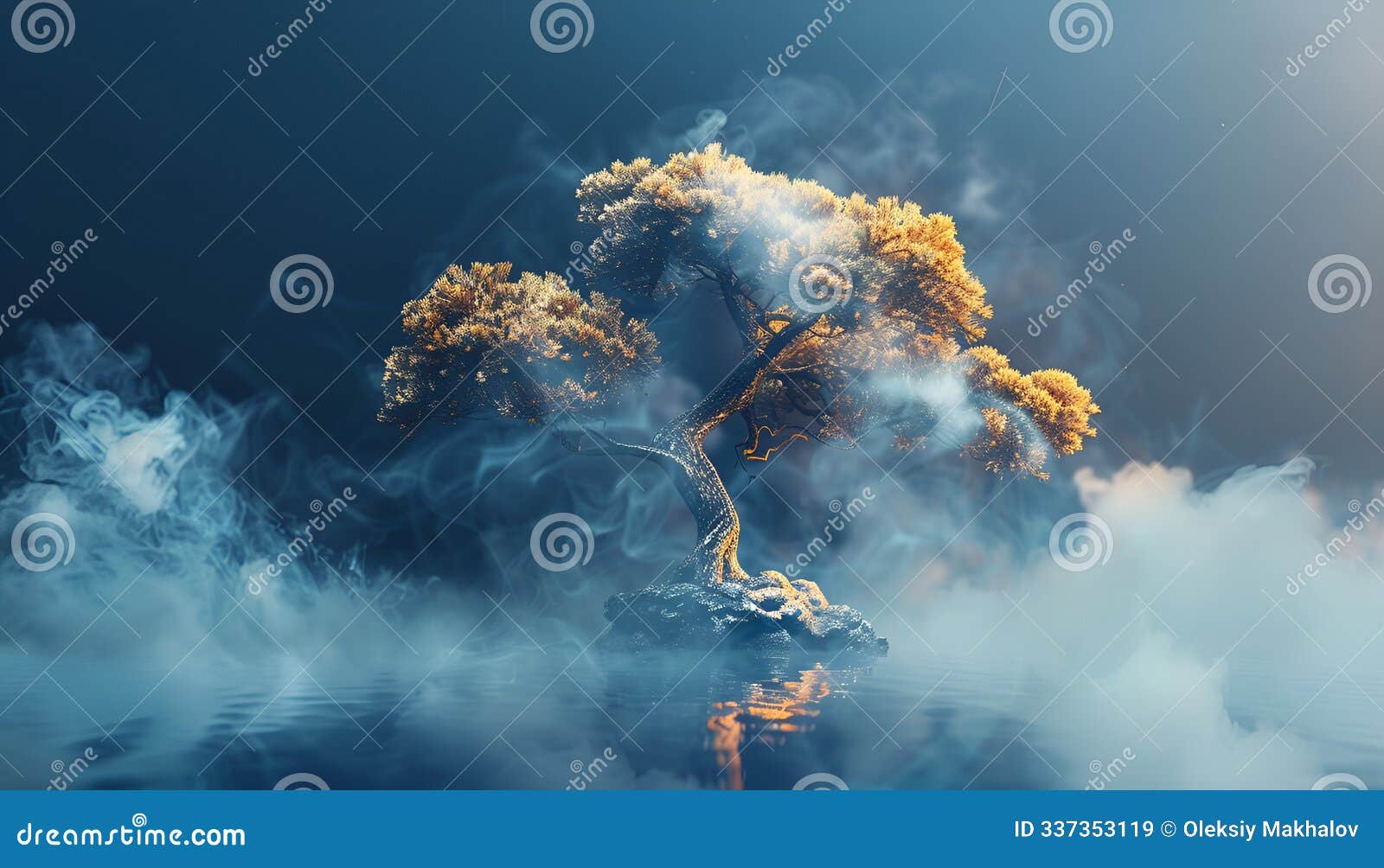 Lebanon Cedar Tree Standing in Cloud of Smoke Stock Illustration ...