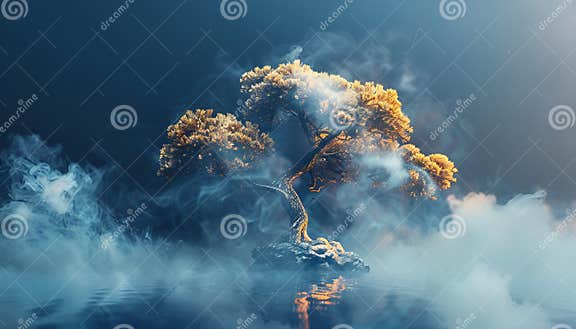 Lebanon Cedar Tree Standing in Cloud of Smoke Stock Illustration ...