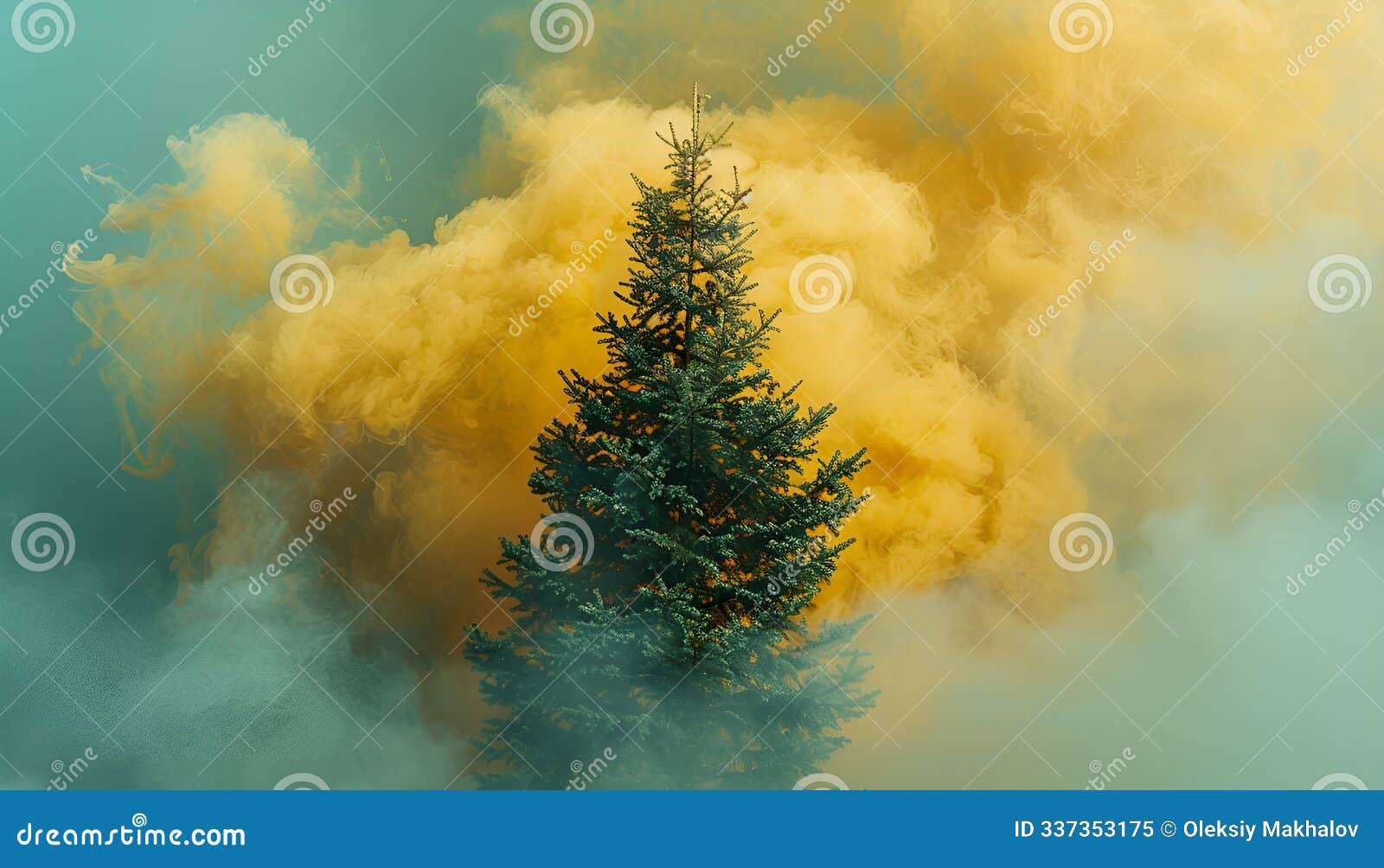 Lebanon Cedar Tree Standing in Cloud of Smoke Stock Illustration ...