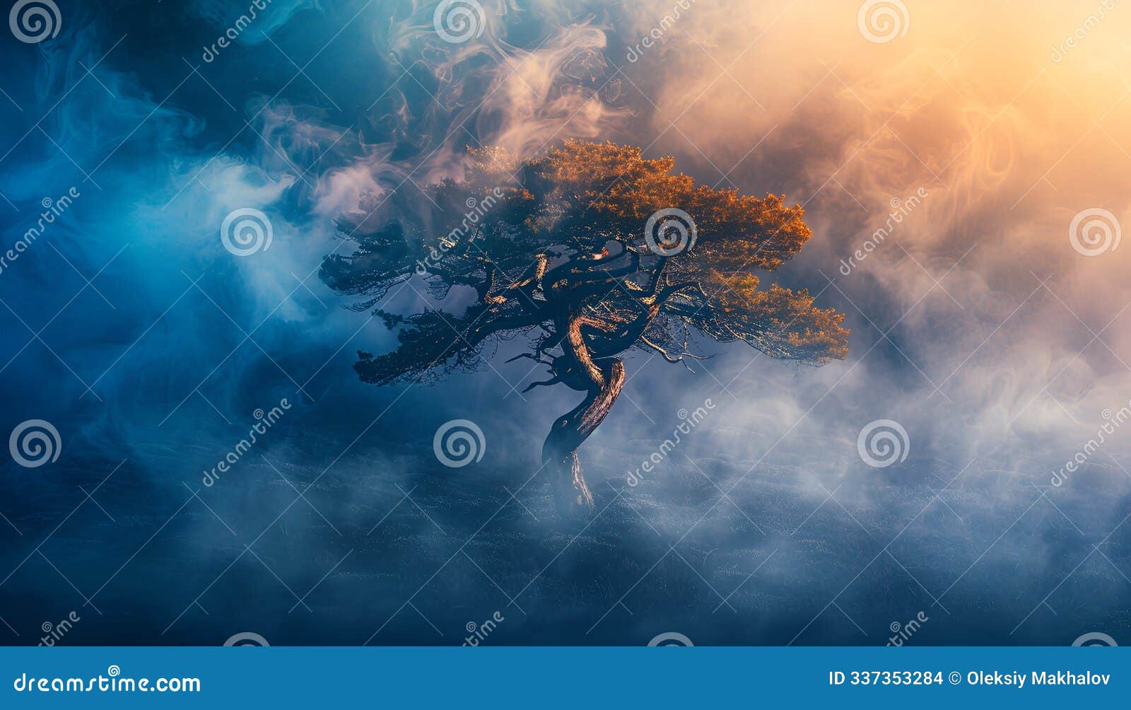 Lebanon Cedar Tree Standing in Cloud of Smoke Stock Illustration ...