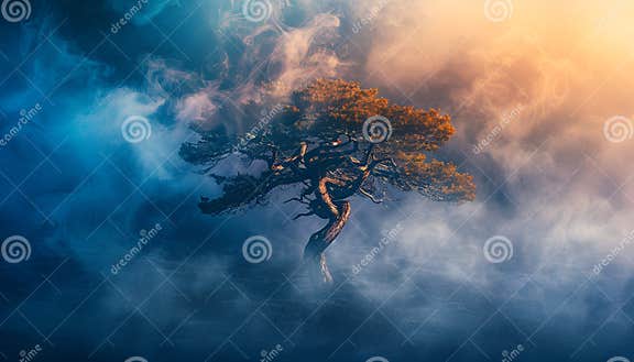 Lebanon Cedar Tree Standing in Cloud of Smoke Stock Illustration ...