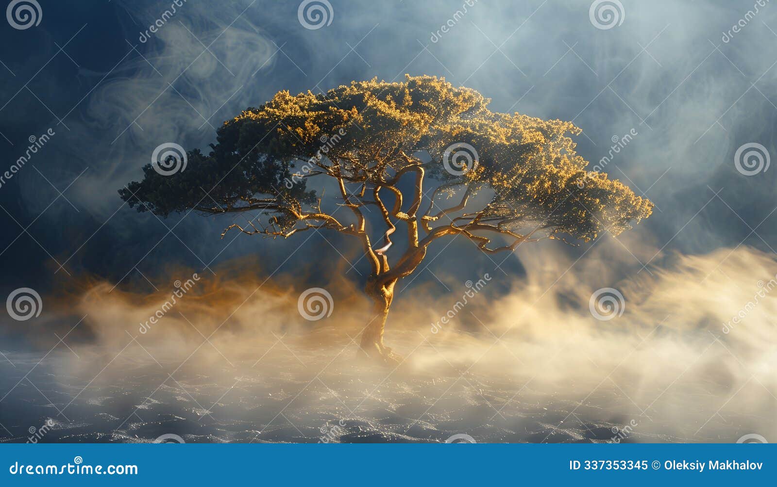 Lebanon Cedar Tree Standing in Cloud of Smoke Stock Illustration ...