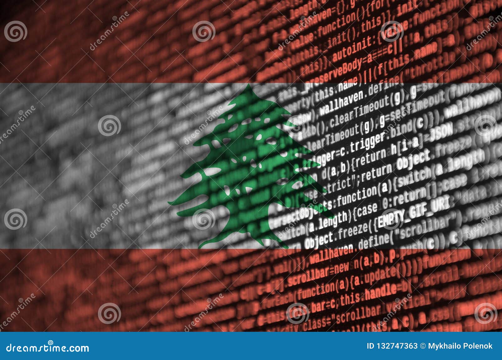 Lebanon Flag is Depicted on the Screen with the Program Code. the ...
