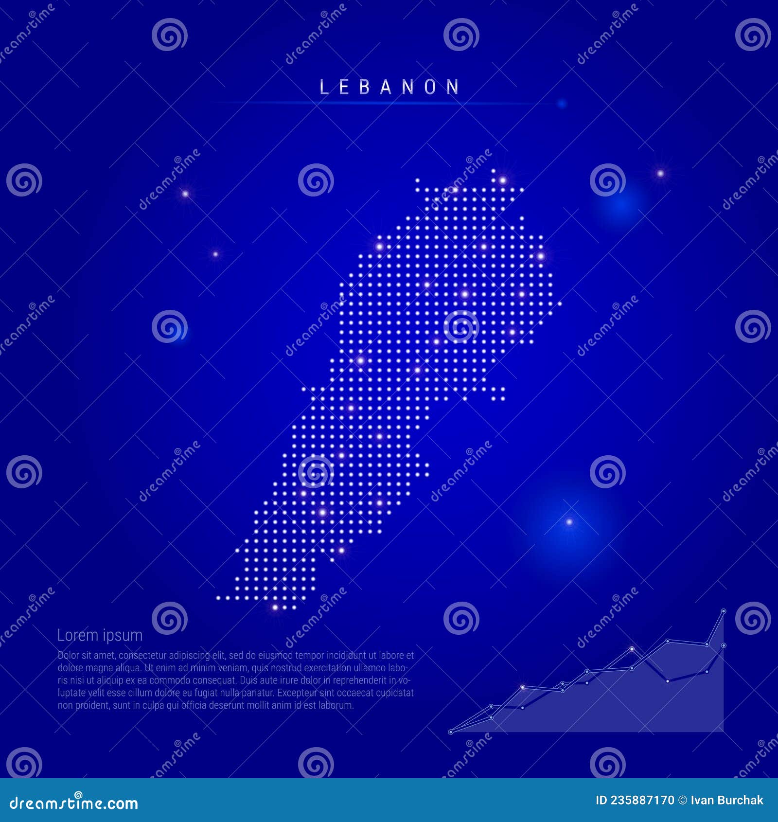 Lebanon Illuminated Map with Glowing Dots. Dark Blue Space Background ...