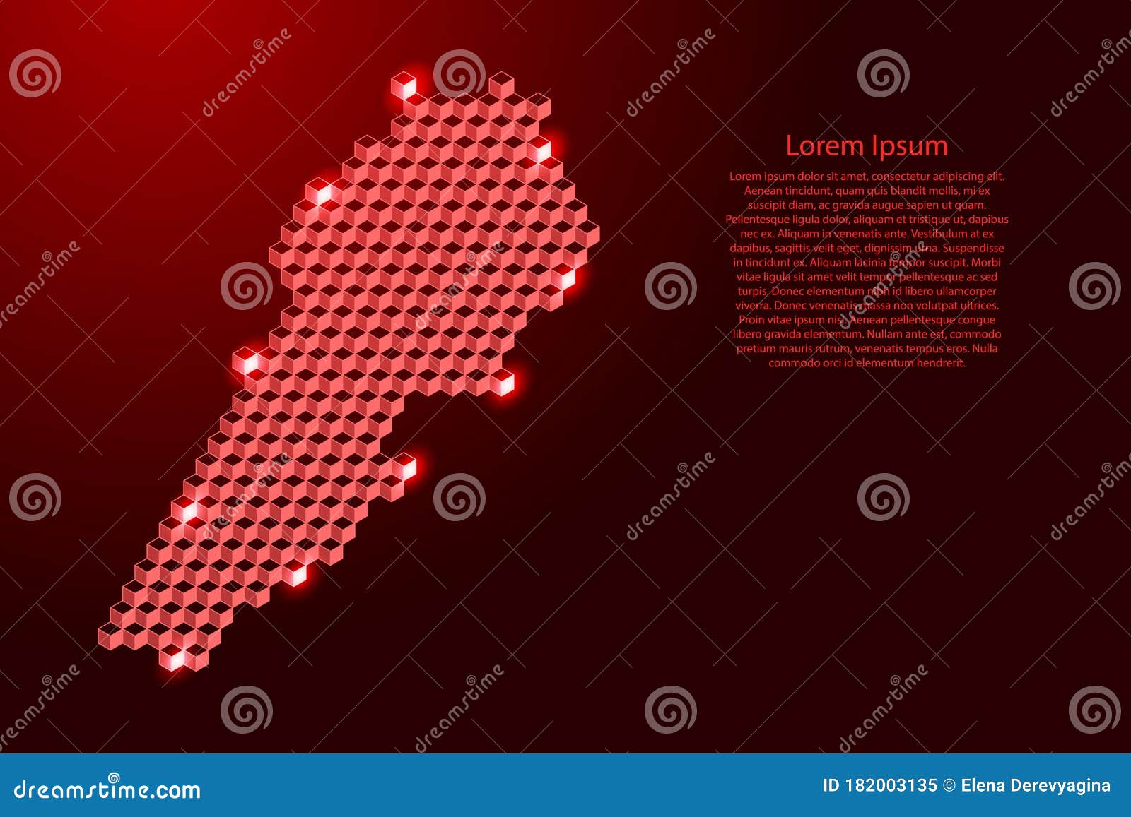 Lebanon Map from 3D Red Cubes Isometric Abstract Concept, Square ...