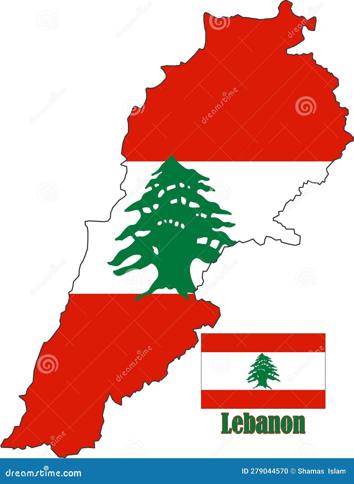 Lebanon Map and Flag Illustration Vector Stock Vector - Illustration of ...