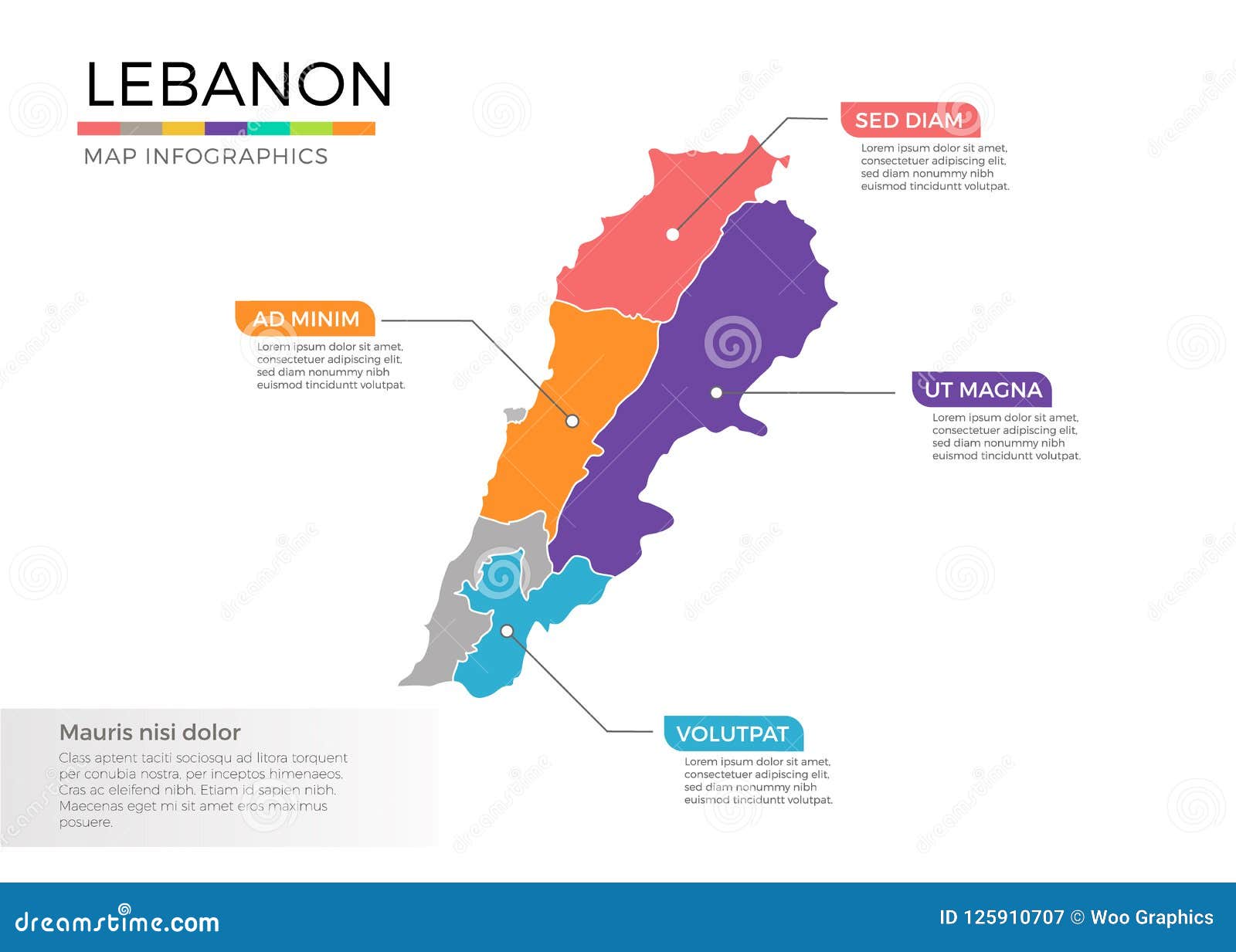 Lebanon Map Infographics Vector Template with Regions and Pointer Marks ...