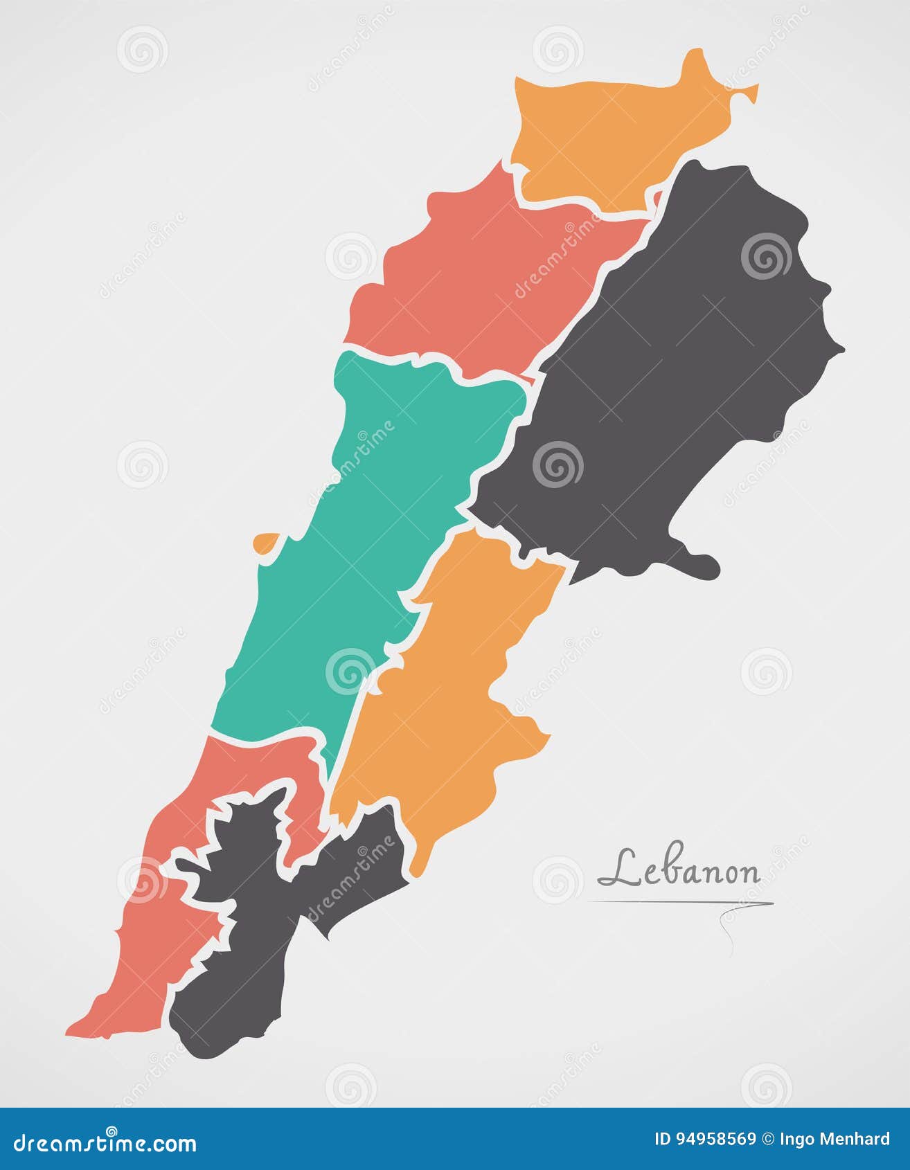 Lebanon Map with States and Modern Round Shapes Stock Vector ...