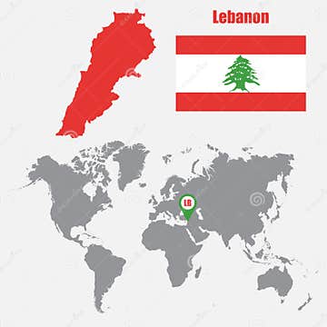 Lebanon Map on a World Map with Flag and Map Pointer. Vector ...