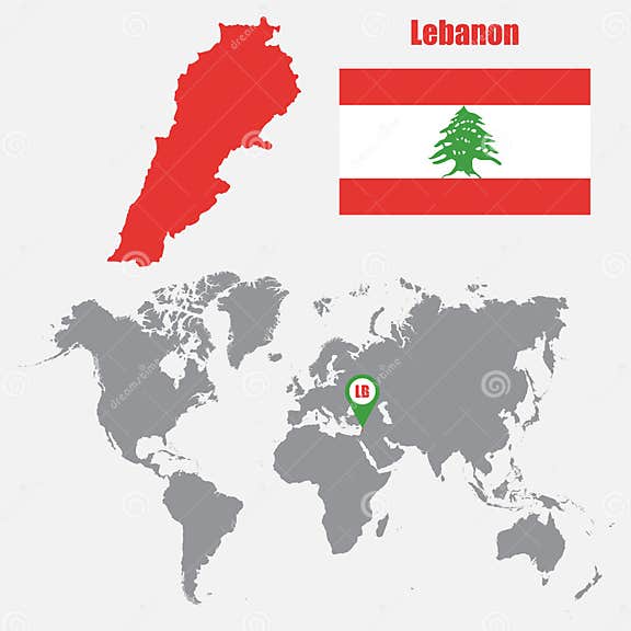 Lebanon Map on a World Map with Flag and Map Pointer. Vector ...