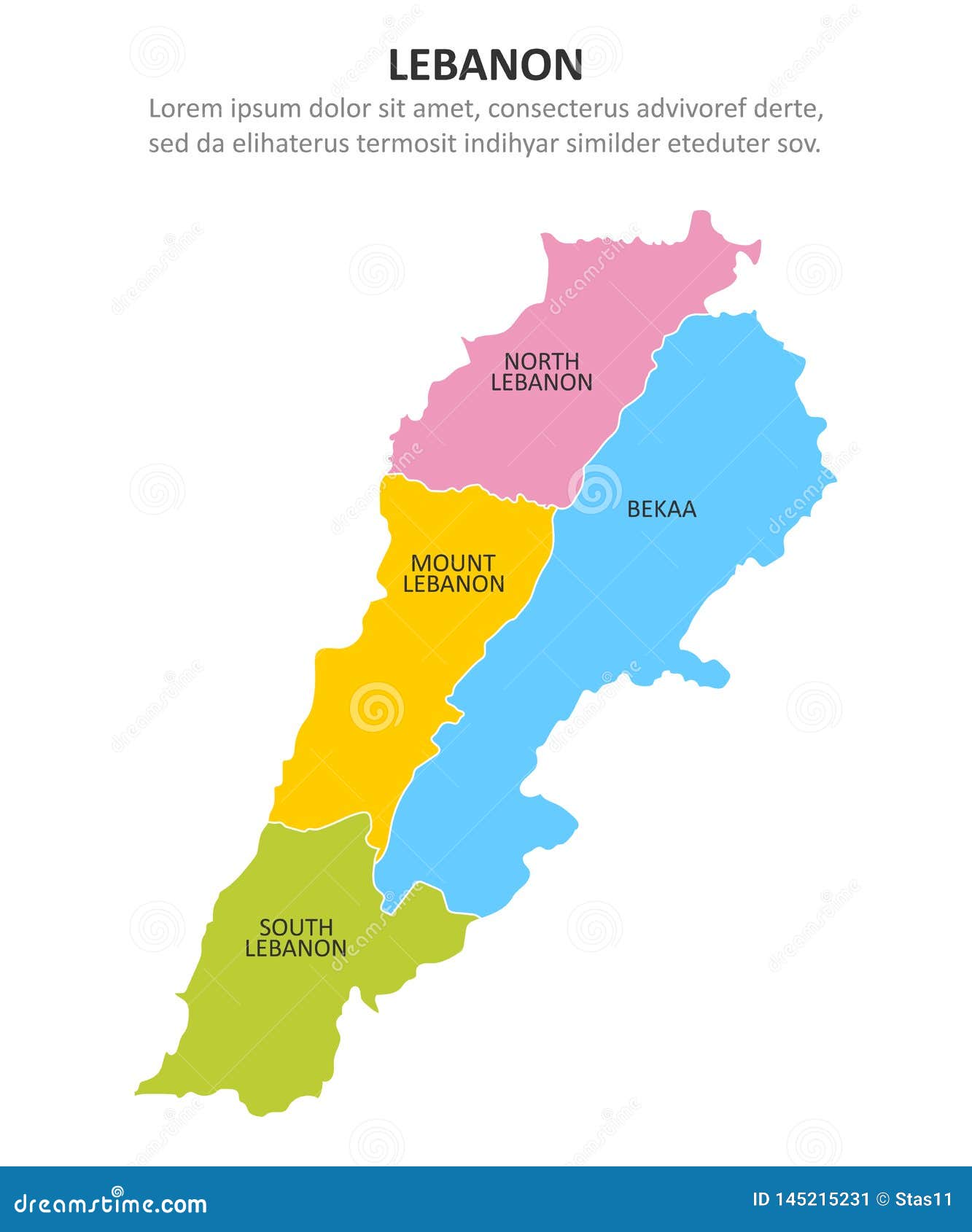 Lebanon Multicolored Map with Regions. Vector Illustration Stock Vector ...