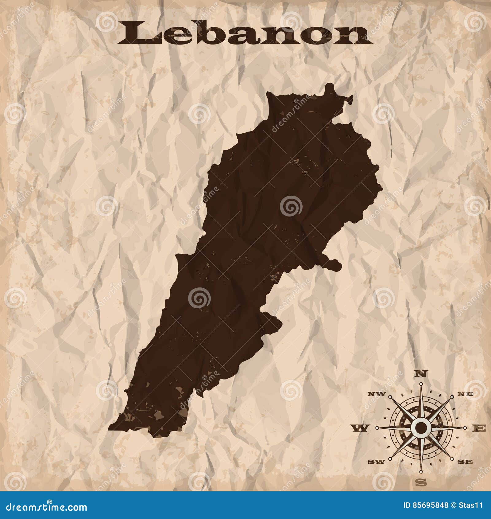 Lebanon Old Map with Grunge and Crumpled Paper. Vector Illustration ...