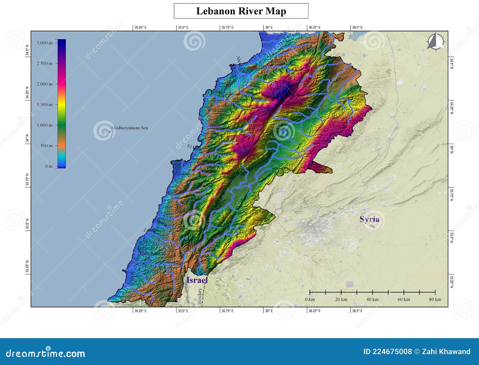 Lebanon River Map and Elevations Stock Illustration - Illustration of ...