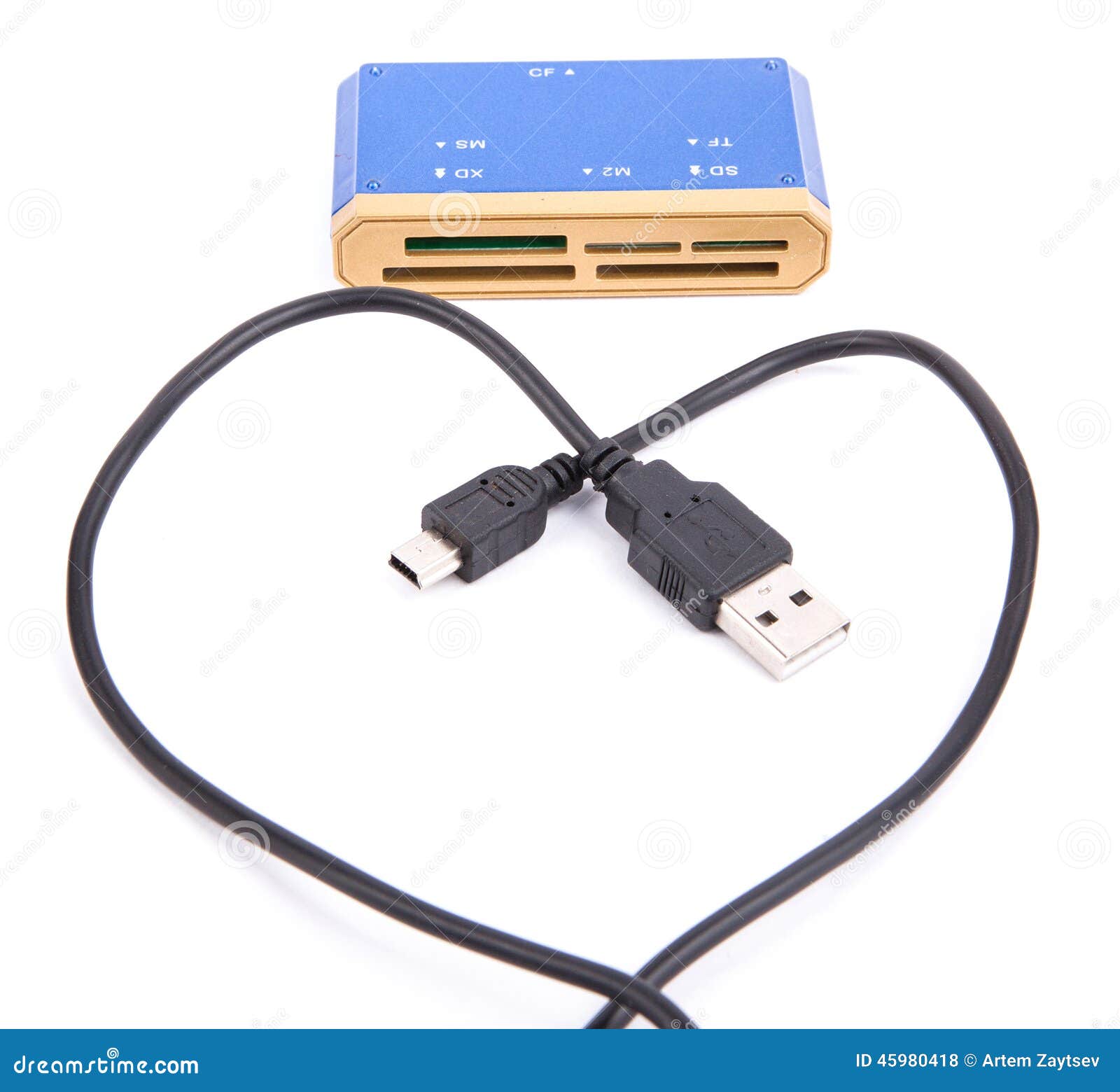 Lector De Tarjetas Externo Del USB Y Cable Del USB Doblado Foto de ...