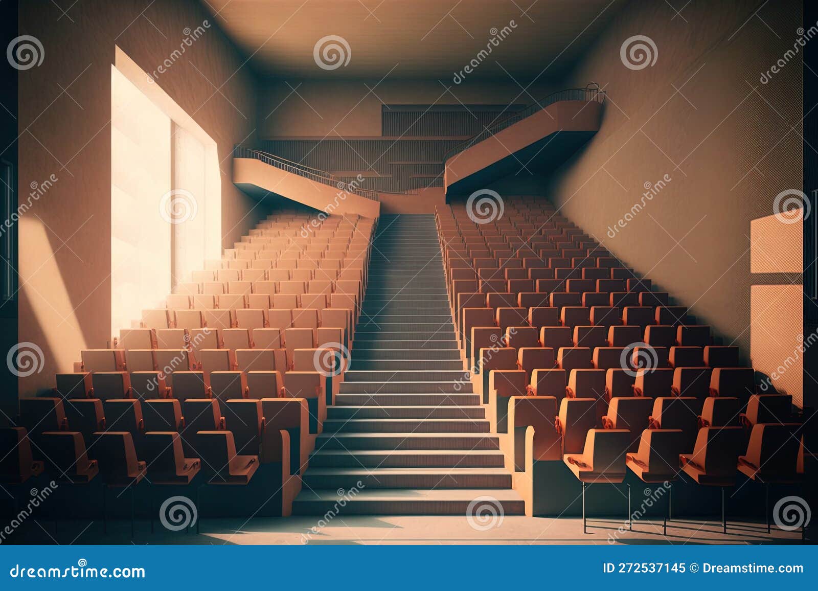 Lecture Chairs in a Class Room with Stair Path in the Middle of a Class ...
