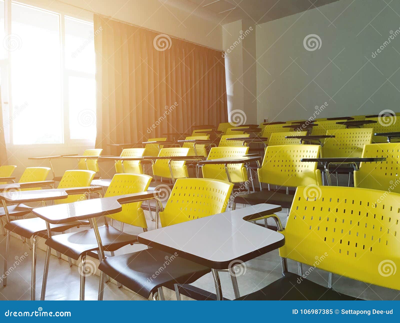 Empty Lecture Chair in Classroom University with Sun Light Morning ...