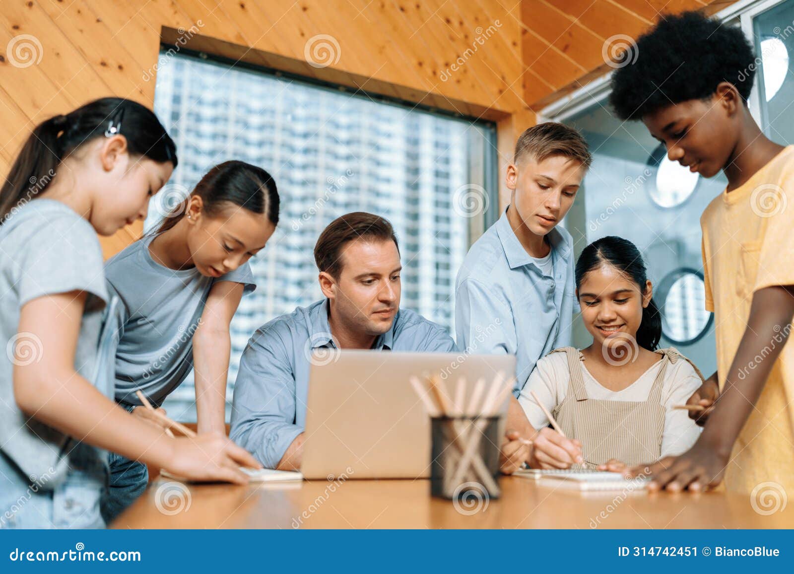 Students Stand and Separate To Two Group for Taking Note Together ...