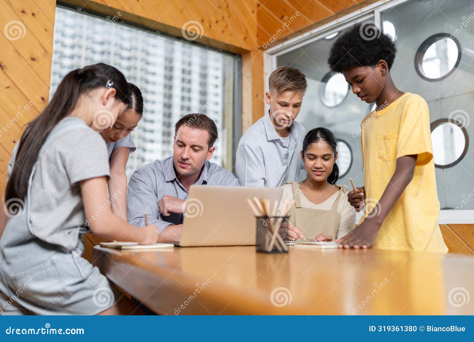 Students Stand and Separate To Two Group for Taking Note Together ...