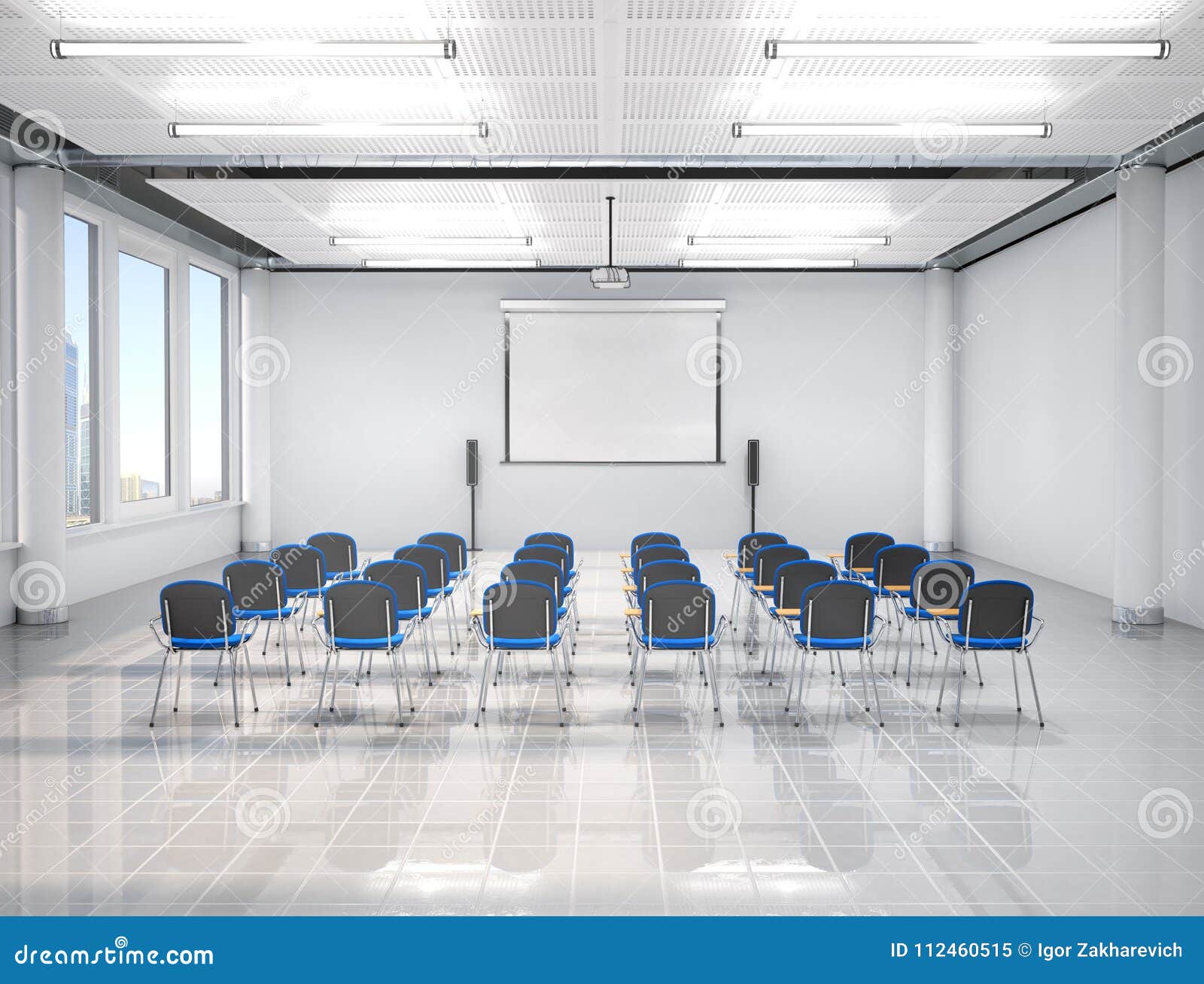 Lecture Hall Interior with Projector. 3d Stock Illustration ...