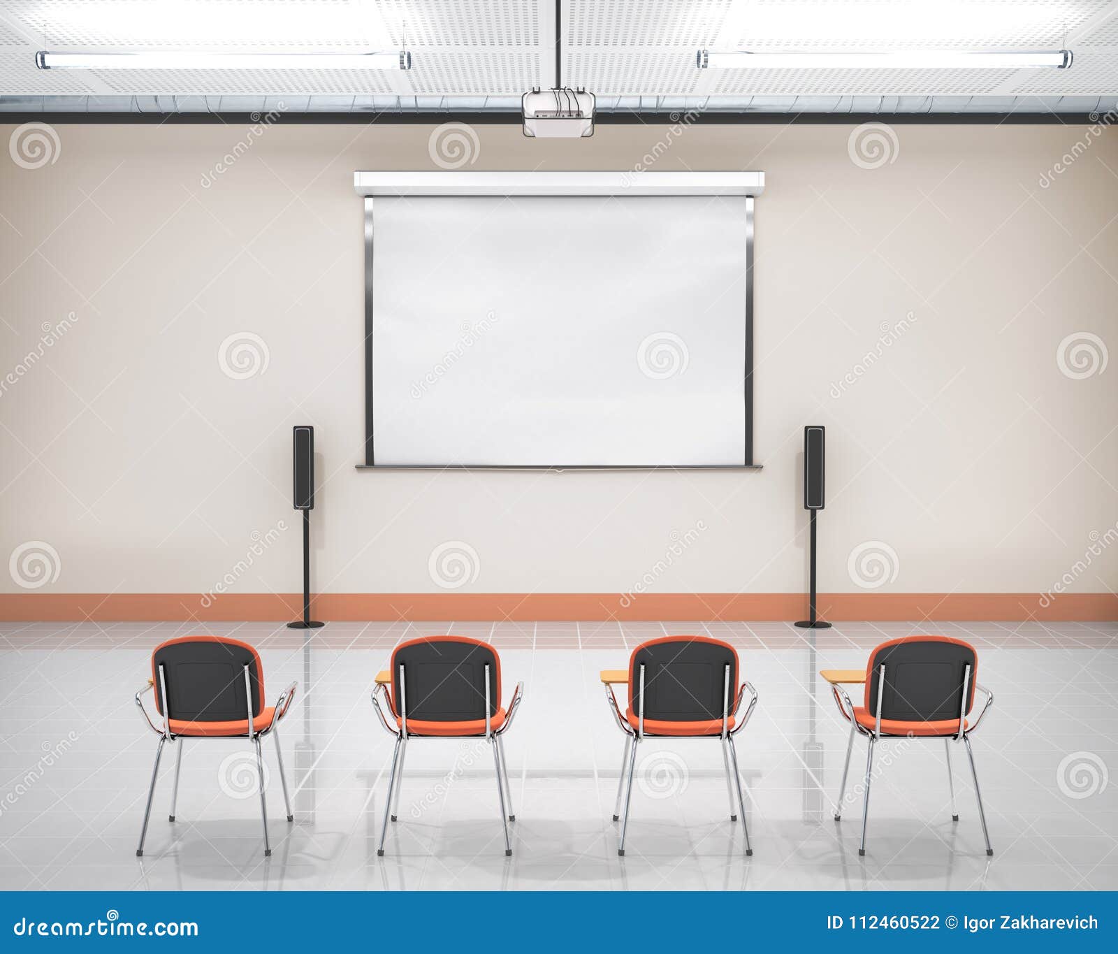 Lecture Hall Interior with Projector. 3d Stock Illustration ...