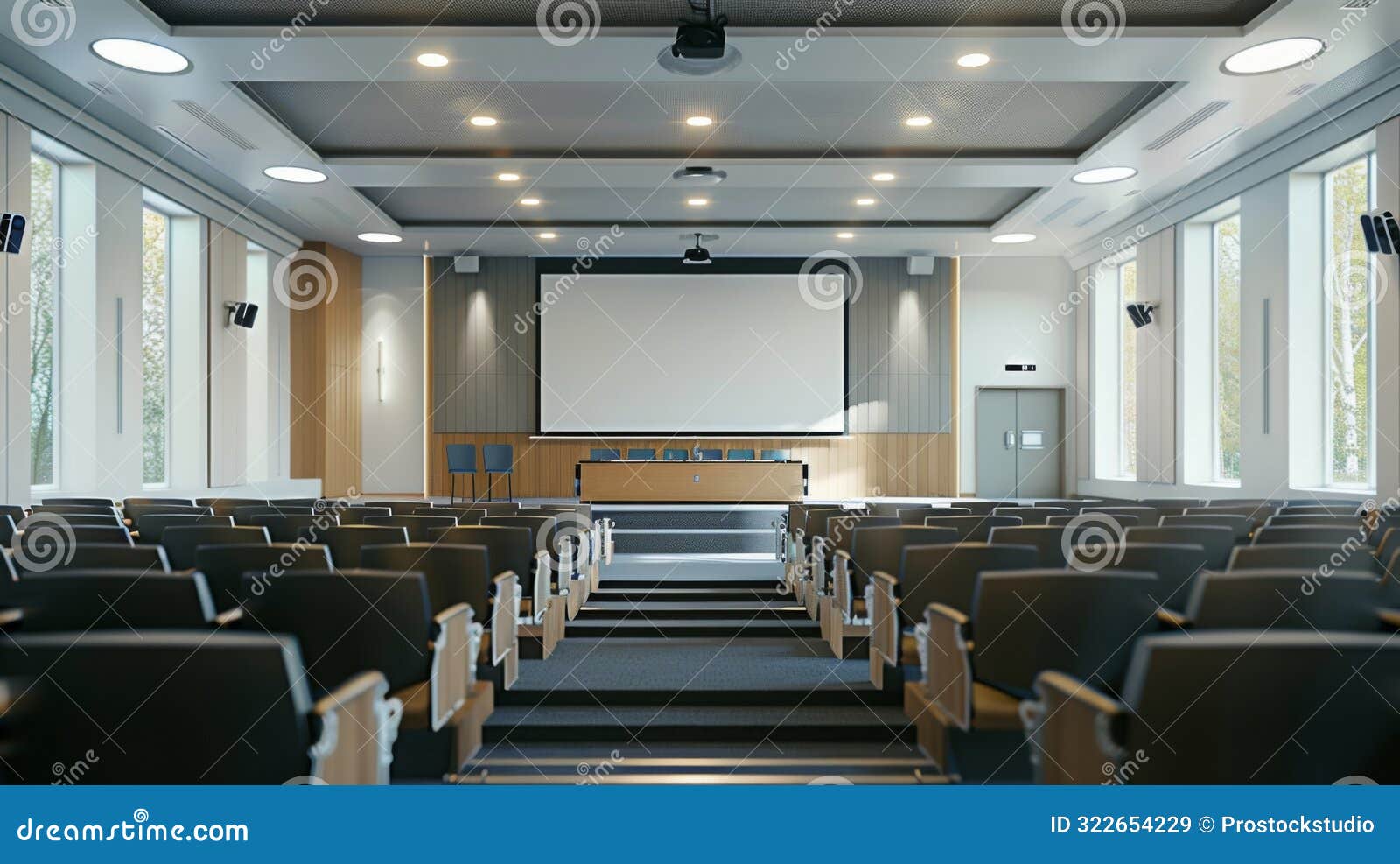 Empty Lecture Hall with Projector Screen Stock Image - Image of ...