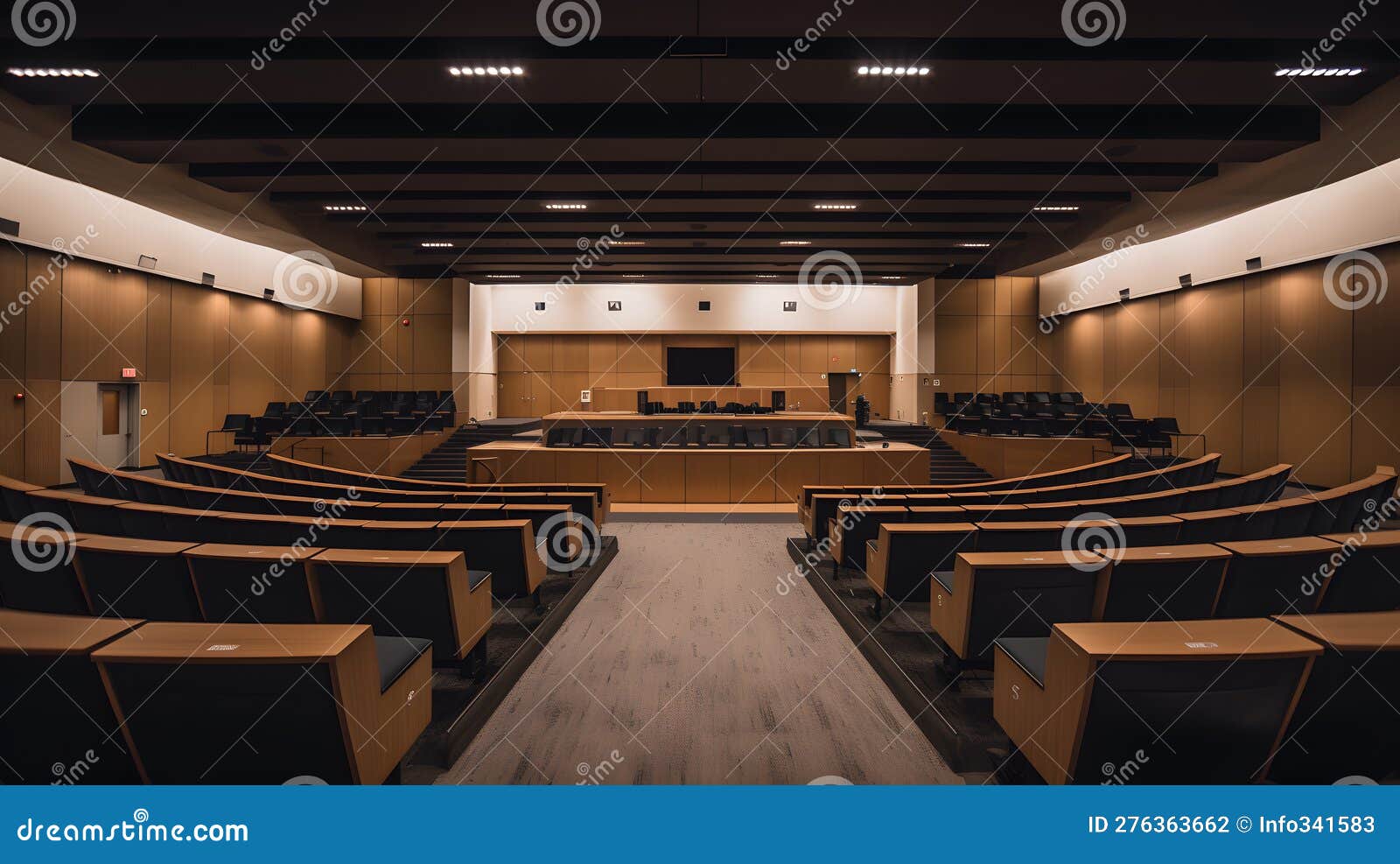 A Lecture Hall with a Stage and a Large Screen Behind it One Created ...