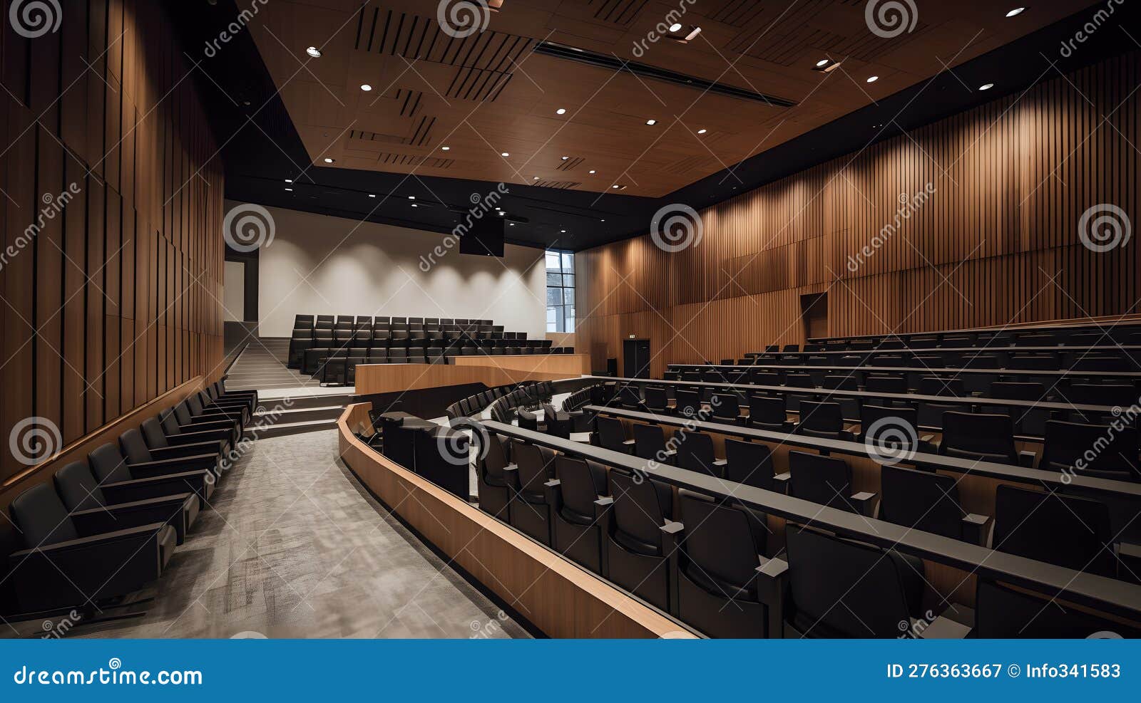 A Lecture Hall with a Stage and a Large Screen Behind it Three Created ...