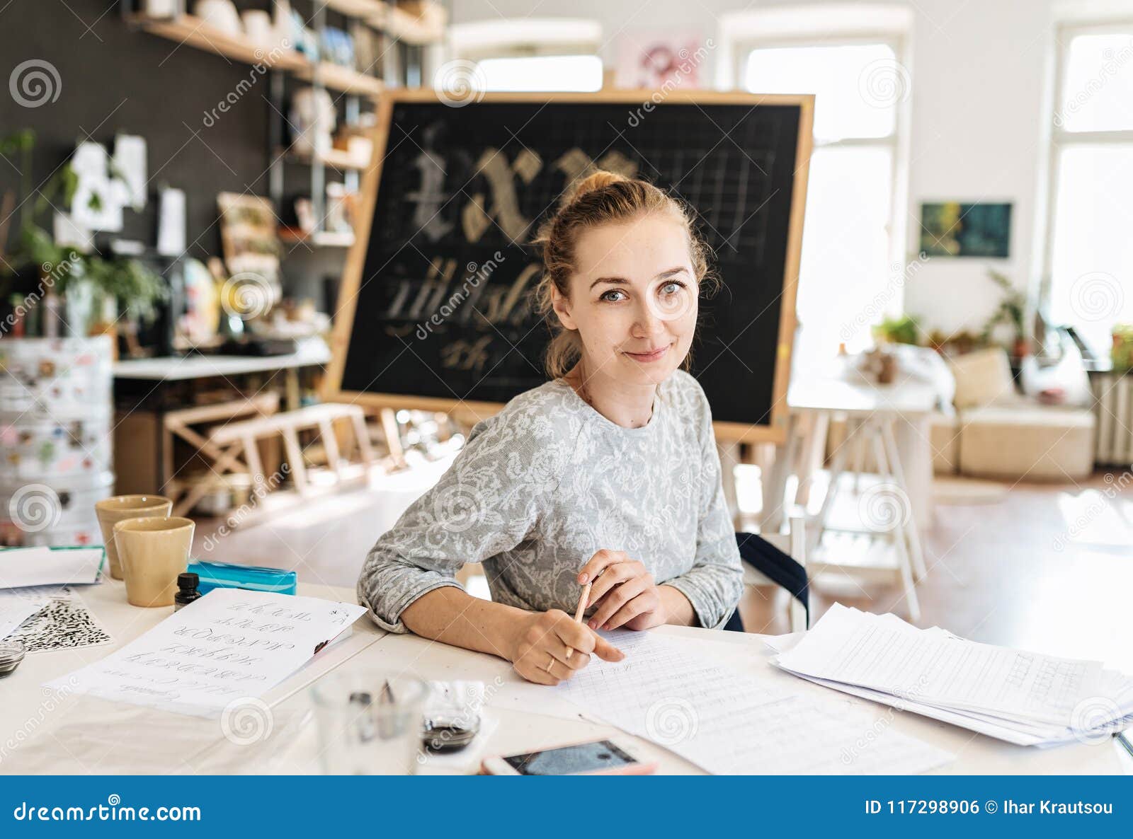 Lecture and Training in Calligraphy Office for a Group of People Stock ...
