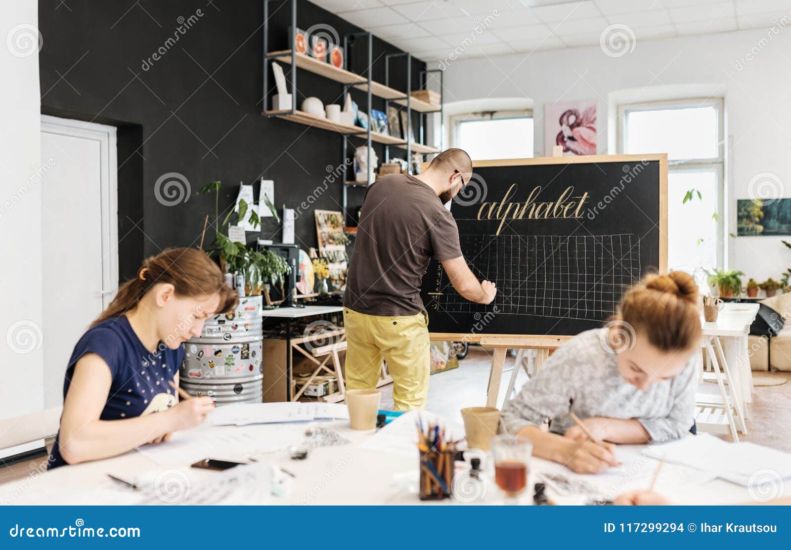 Lecture and Training in Calligraphy Office for a Group of People Stock ...