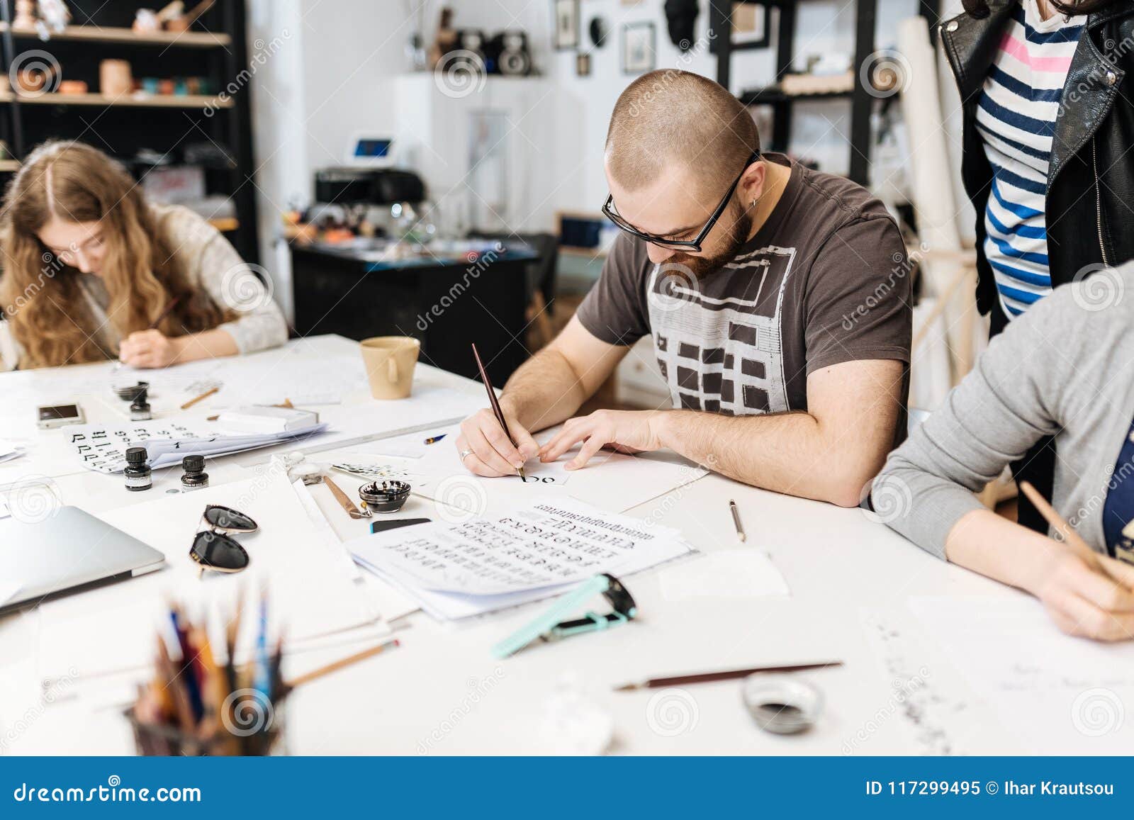 Lecture and Training in Calligraphy Office for a Group of People Stock ...