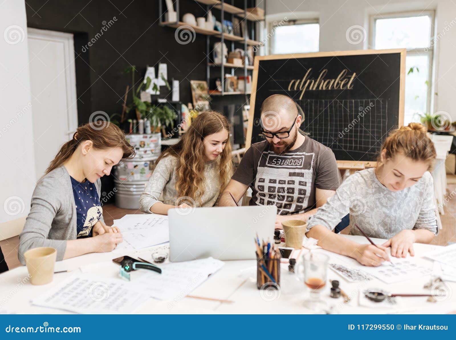 Lecture and Training in Calligraphy Office for a Group of People Stock ...