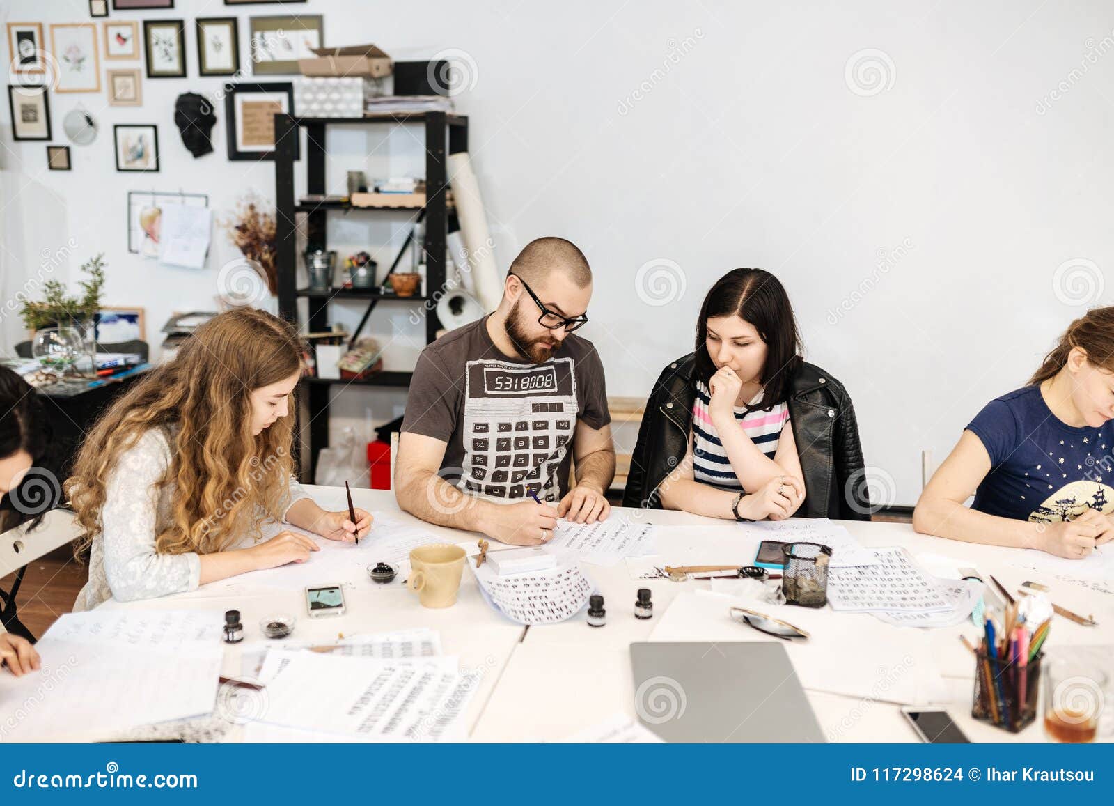 Lecture and Training in Calligraphy Office for a Group of People Stock ...
