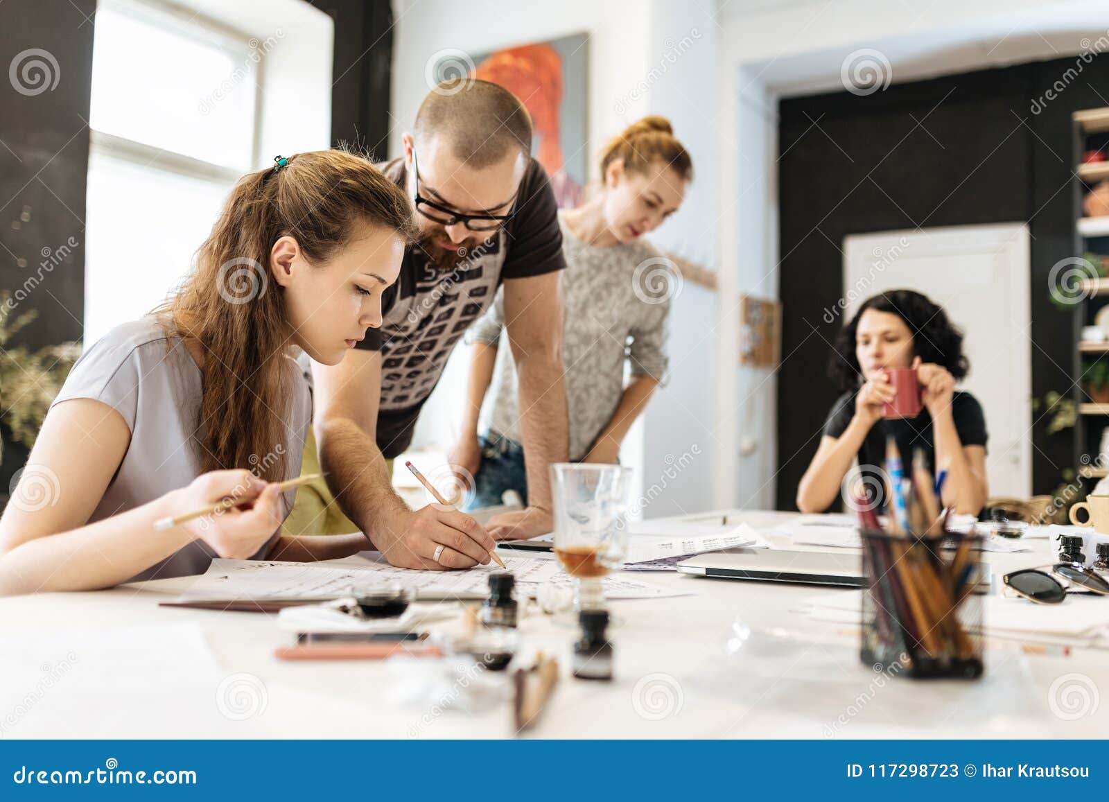 Lecture and Training in Calligraphy Office for a Group of People Stock ...