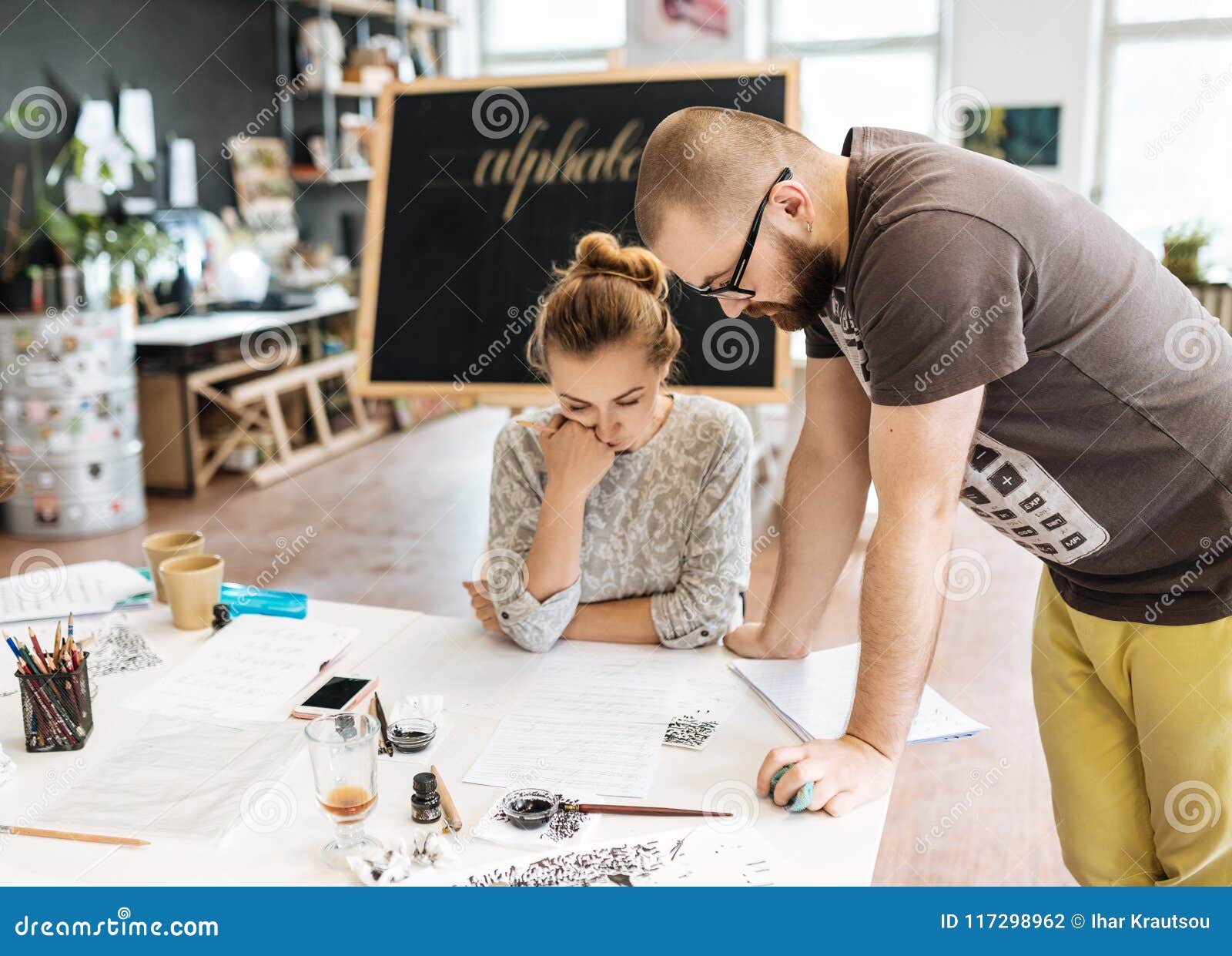 Lecture and Training in Calligraphy Office for a Group of People Stock ...
