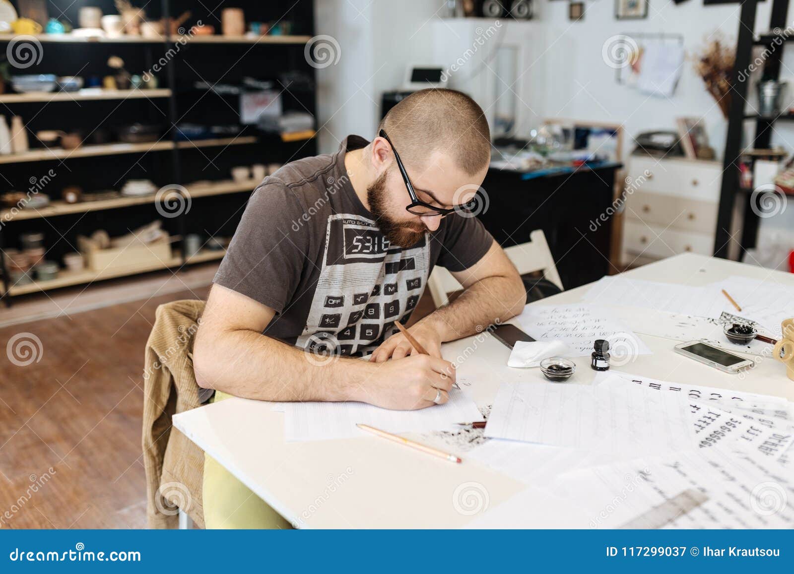 Lecture and Training in Calligraphy Office for a Group of People Stock ...