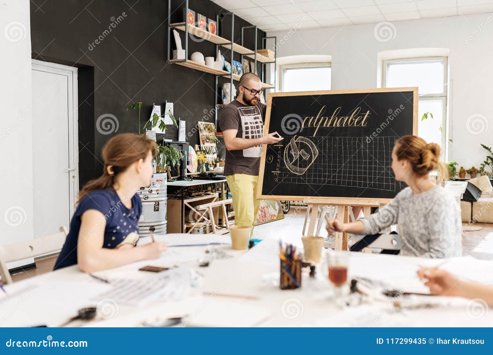 Lecture and Training in Calligraphy Office for a Group of People Stock ...