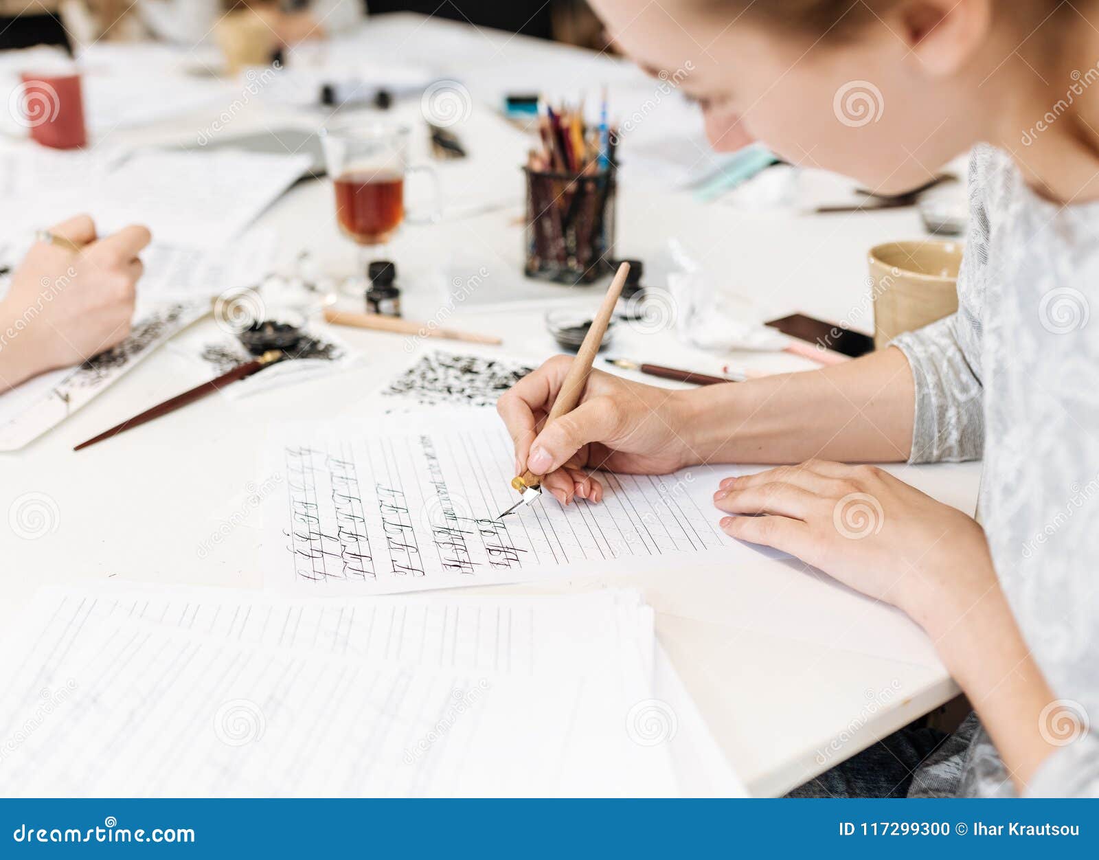 Lecture and Training in Calligraphy Office for a Group of People Stock ...