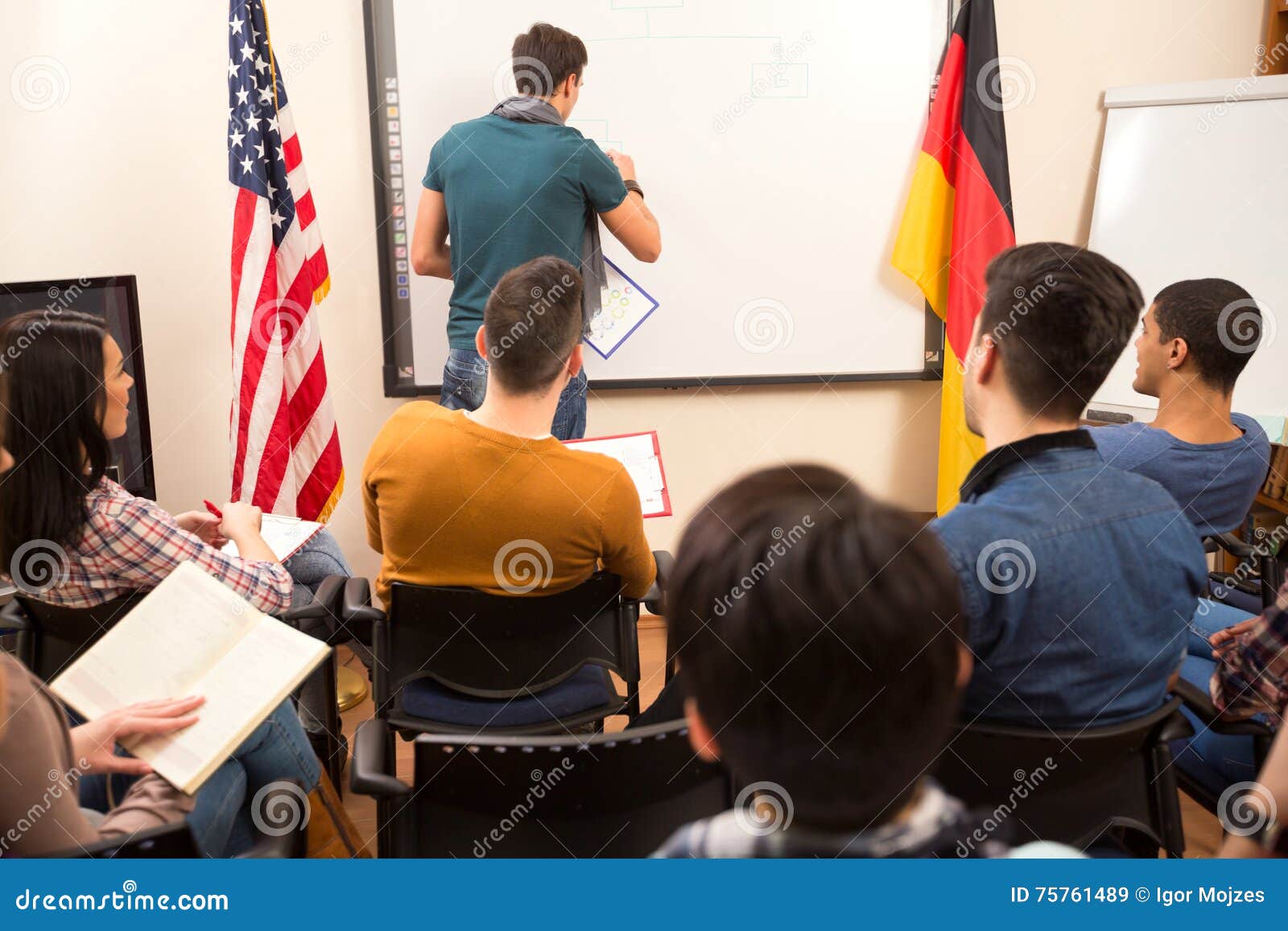 Lecturer Doing Task on the Blackboard Stock Image - Image of adult ...
