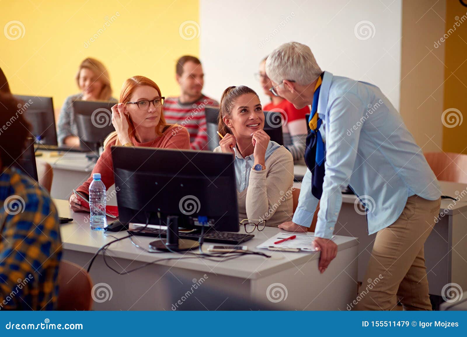 Lecturer Helping Students on Project Stock Image - Image of classmates ...