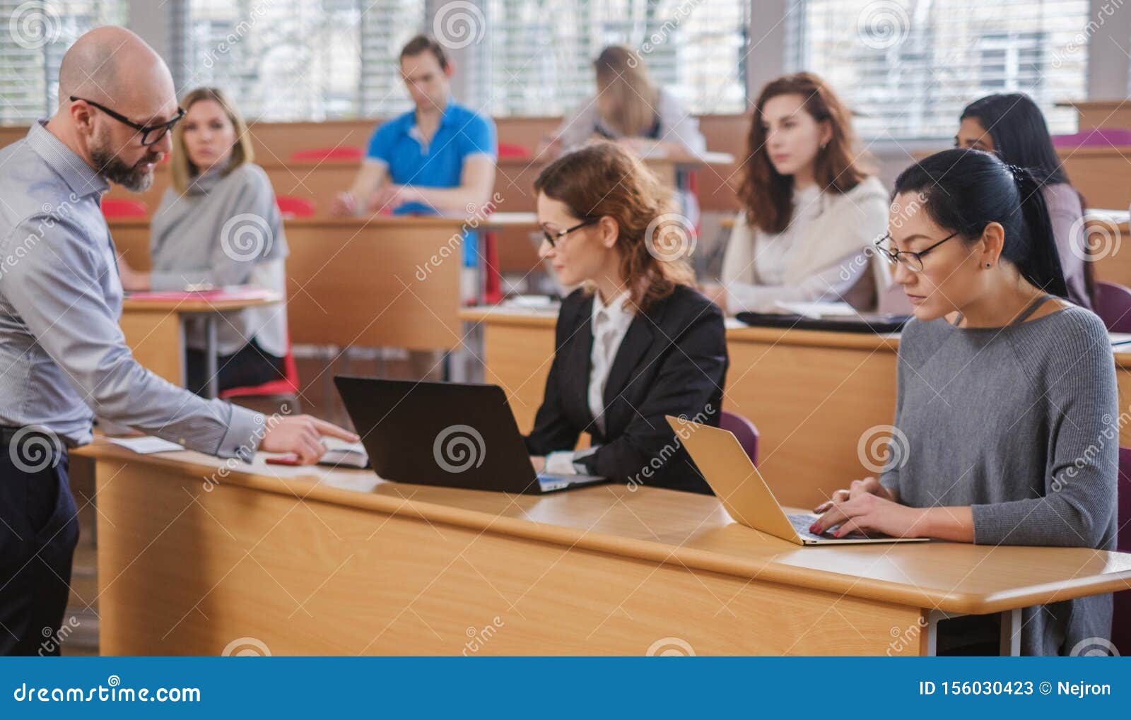 Lecturer and Multinational Group of Students in an Auditorium Stock ...