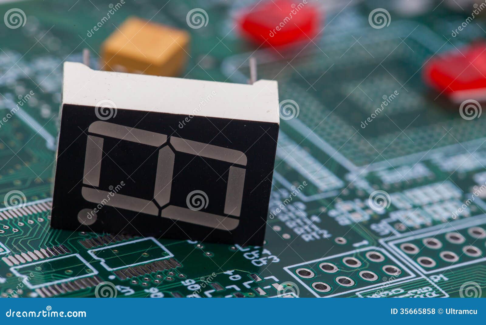 LED 7 segment on green PCB stock photo. Image of analog - 35665858
