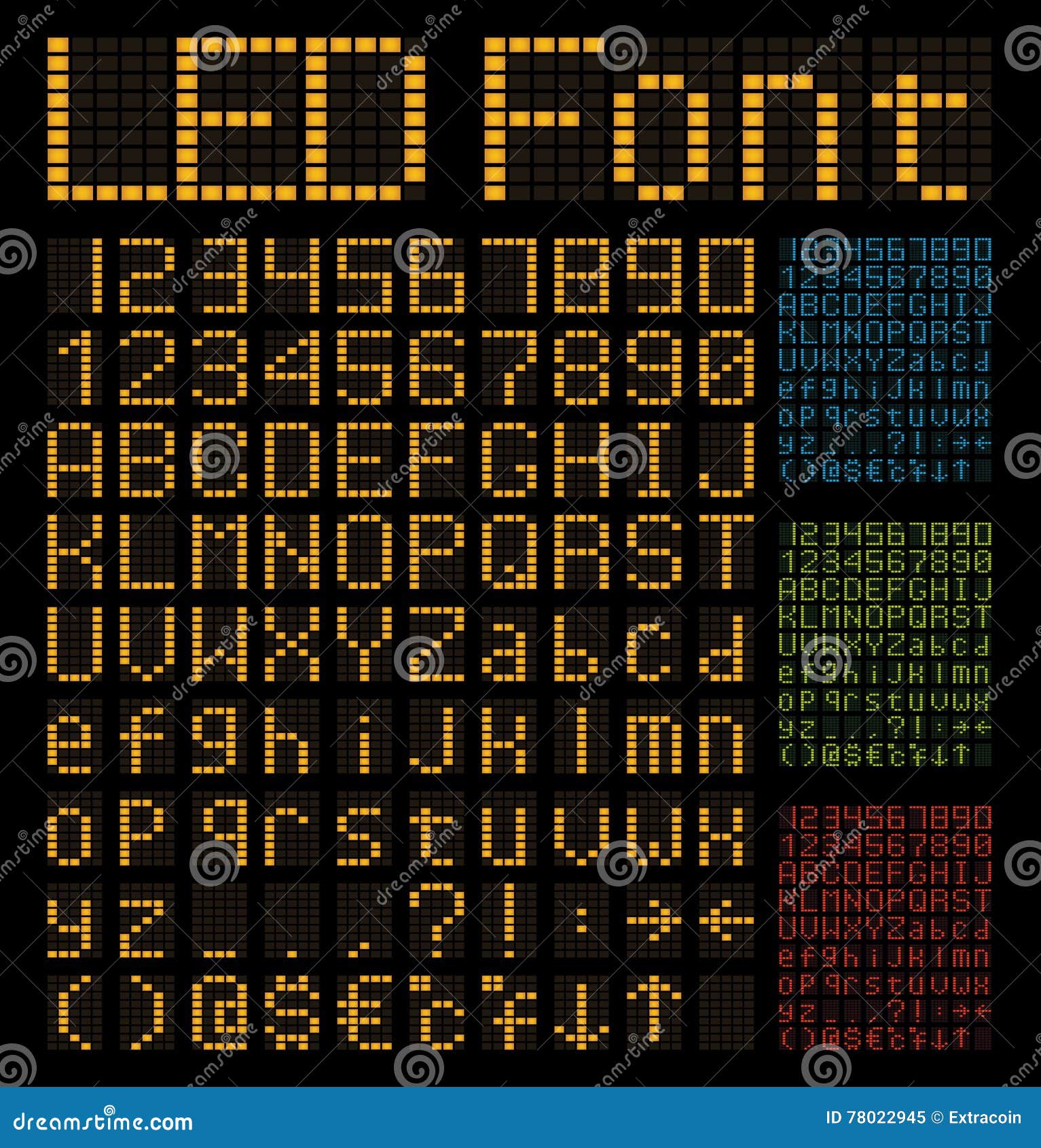 LED-Alphabet und -zahlen vektor abbildung. Illustration von ...