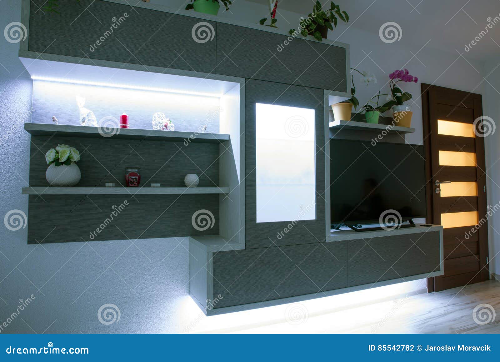 Led backlight in furniture stock photo. Image of dark - 85542782