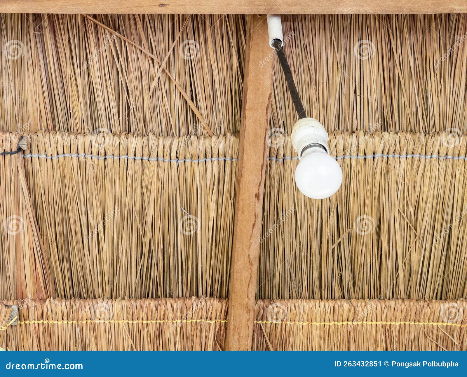 The LED Bulb is Hanging from the Ceiling of the Thatch Stock Image ...