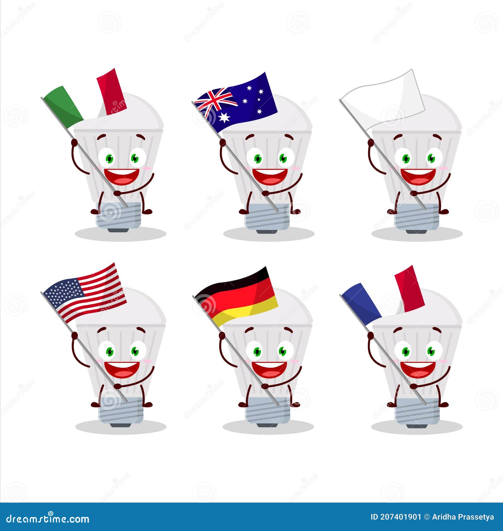 Led Cartoon Character Bring the Flags of Various Countries Stock Vector ...