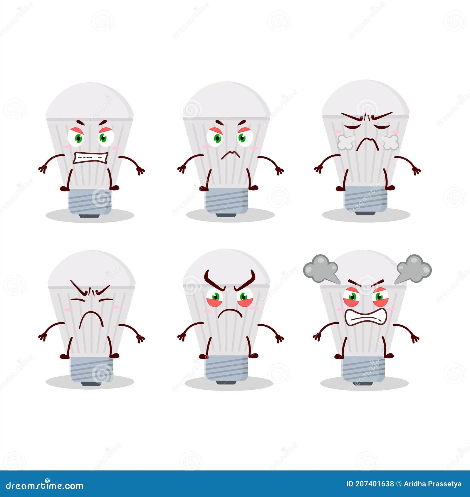 Led Cartoon Character with Various Angry Expressions Stock Vector ...